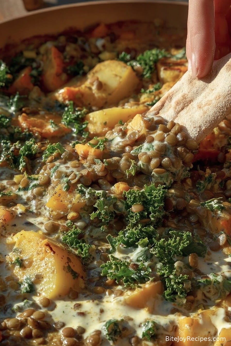 One Pan Creamy Lentils, Japanese Sweet Potatoes, + Kale ...